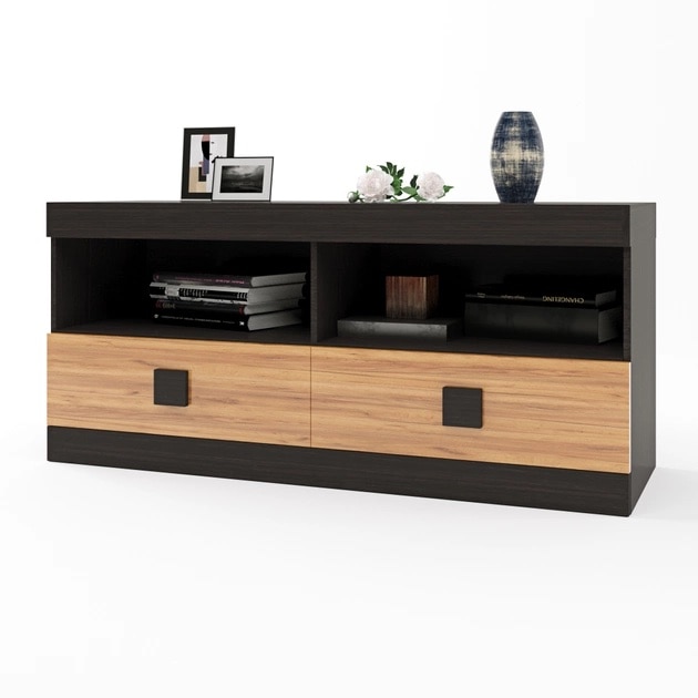 Comoda TV, Everest, PAL, 110 x 38 x 50 cm, Stejar auriu/Maro - eMAG.ro