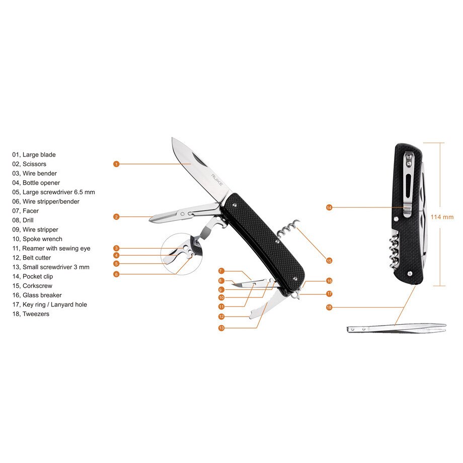 Нож RUIKE L32-B, Сгъваем, Ежедневен, Мултифункционален, Черен - eMAG.bg