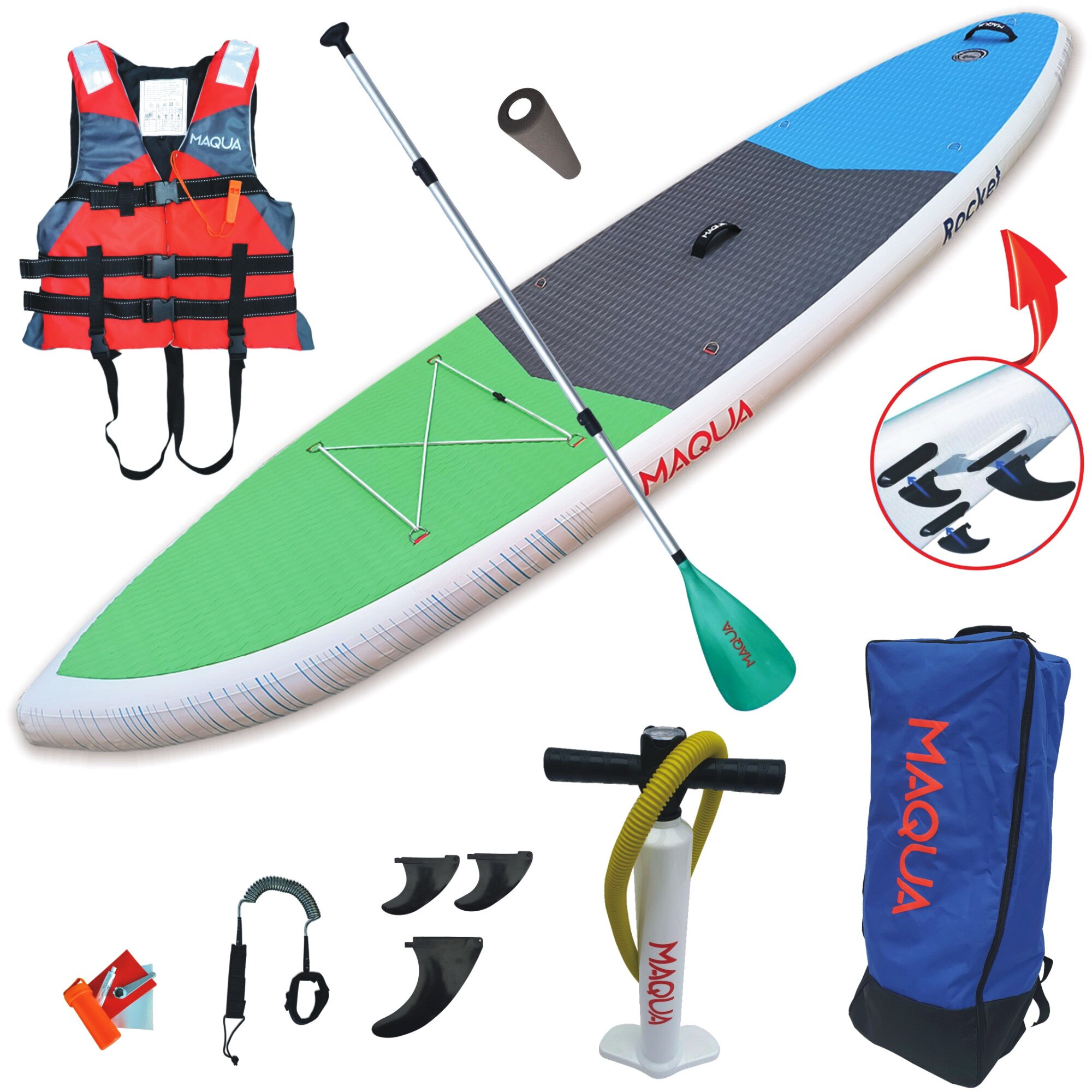 Set Paddle Board, MAQUA, Rocket 2023 SUP, Gonflabila, 330x83x15cm ...