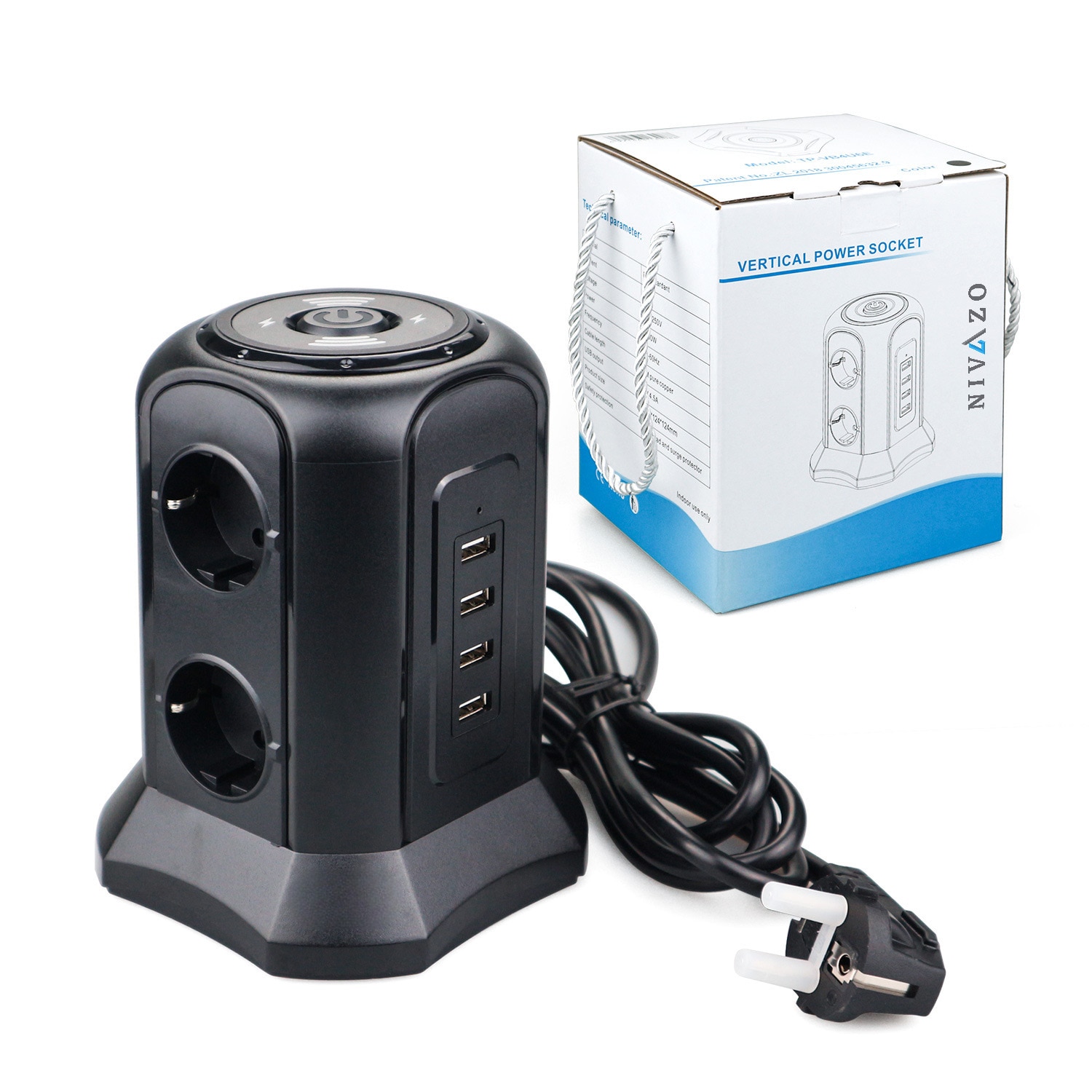 Prelungitor tip turn, Nivazo, 4 porturi USB 2, 6 prize, incarcare ...