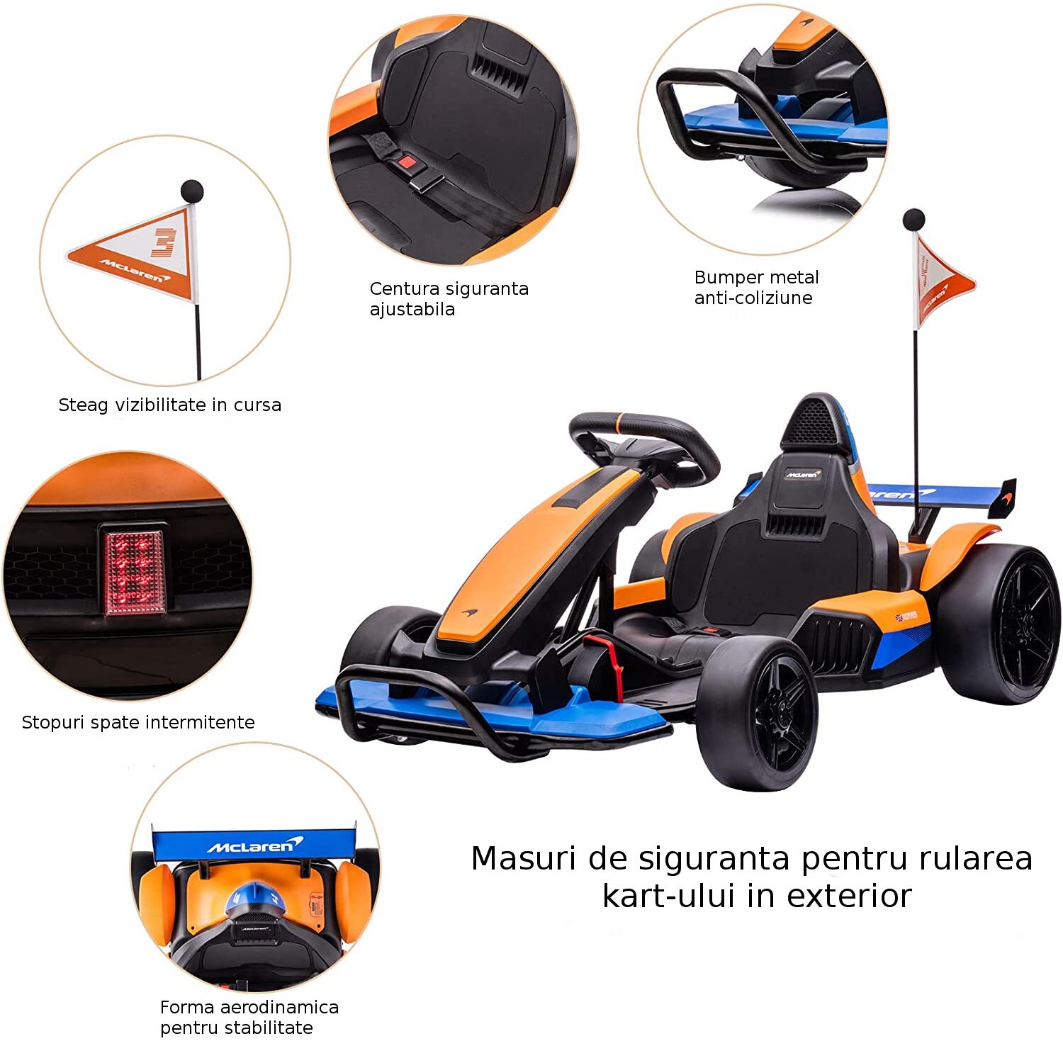 Masina copii curse tip Kart electric licenta McLaren F1, roti din spuma ...