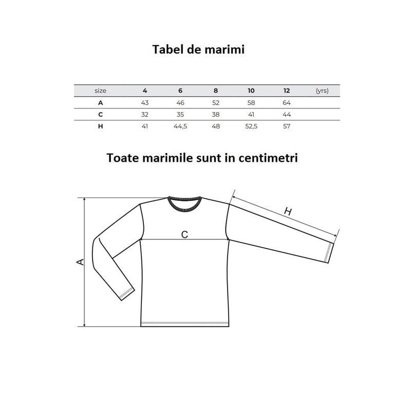 Tricou pentru copii, 100% Bumbac, Maneci lungi, Cusaturi laterale ...