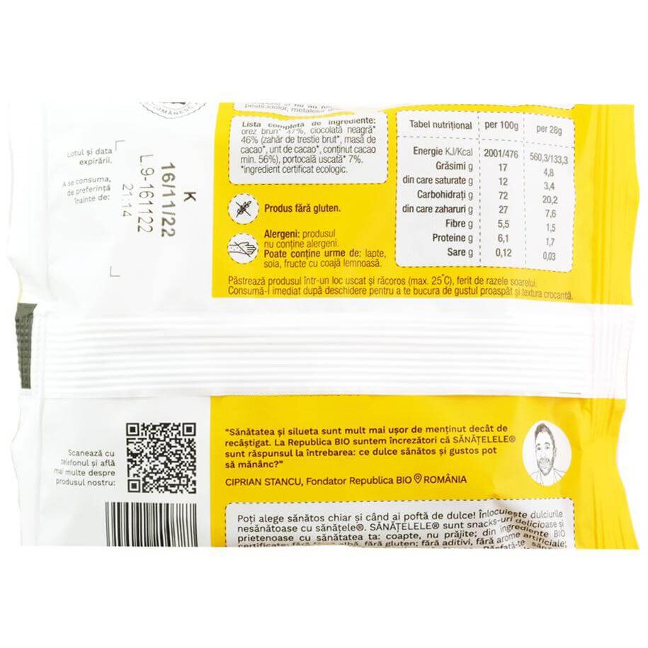 Chipsuri SANATELE BIO Ciocolata neagra si Portocala, ecologic, fara ...