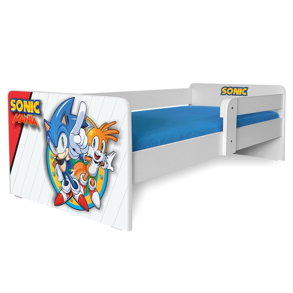 Pat copii Sonic P1 2-8 ani cu protectie laterala detasabila, Alb, 144 x ...