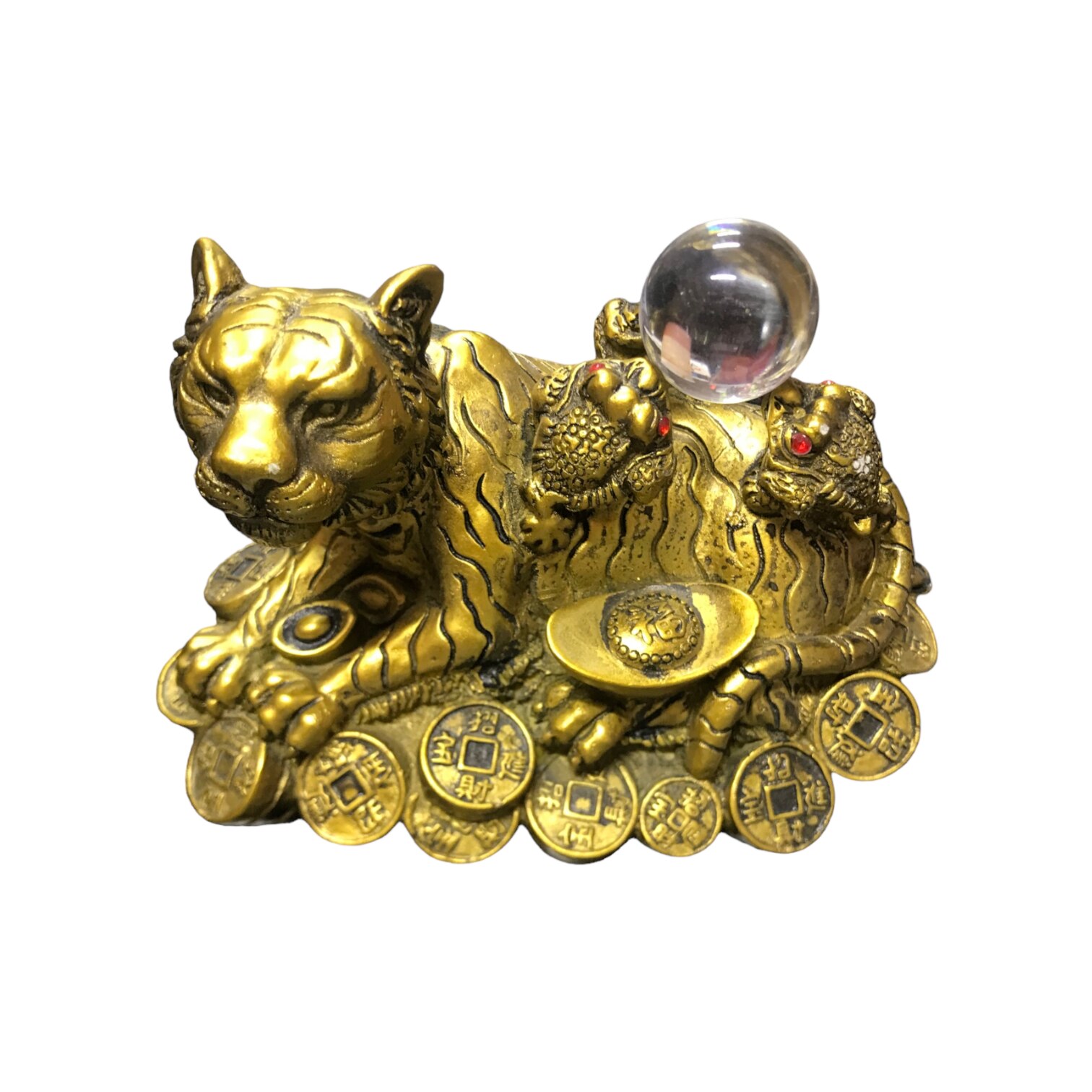 Statueta tigrul cu 3 broaste raioase remediu Feng shui, lungime 15 cm ...