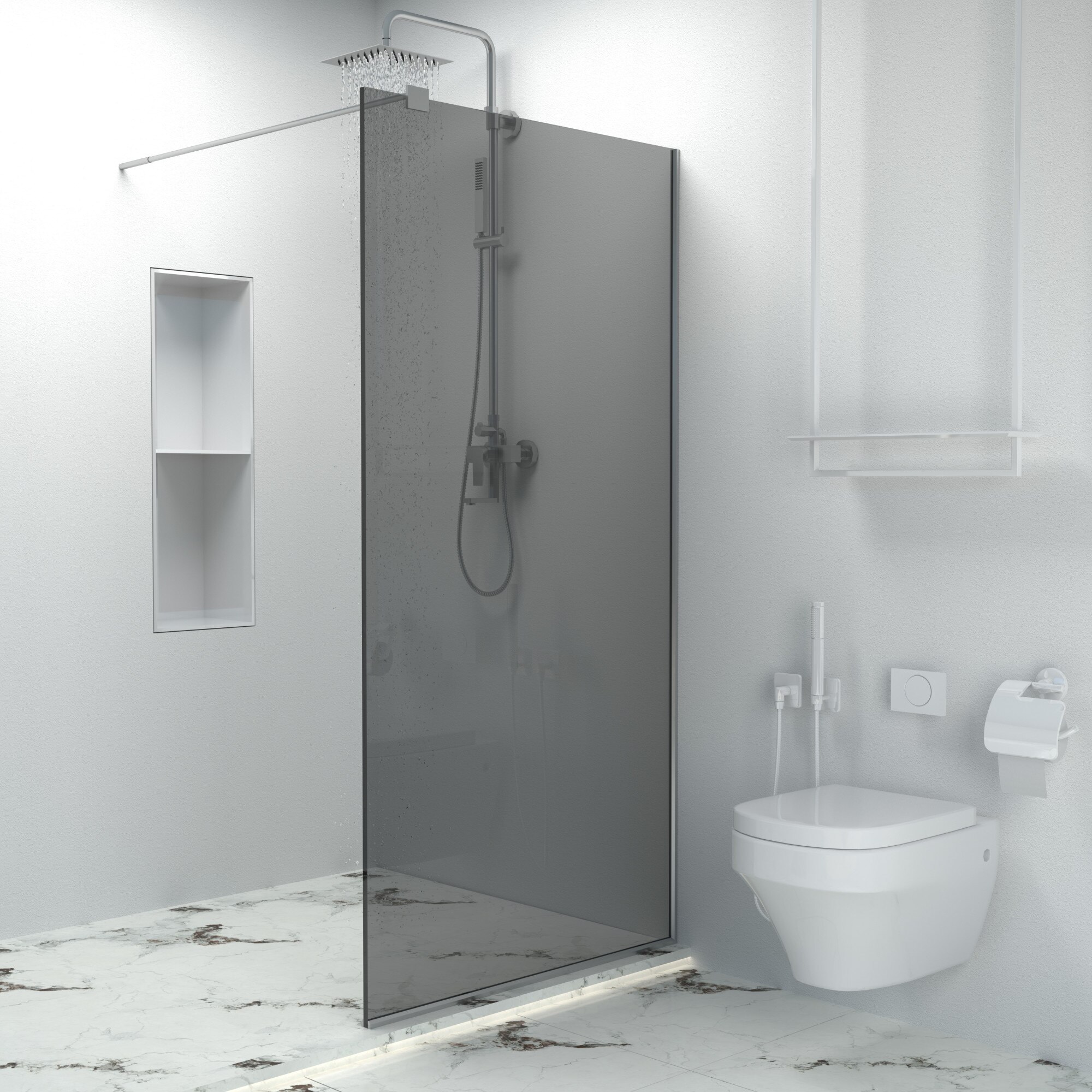 Paravan dus tip walk-in, Sticla Securizata Gri de 6mm, Accesorii ...