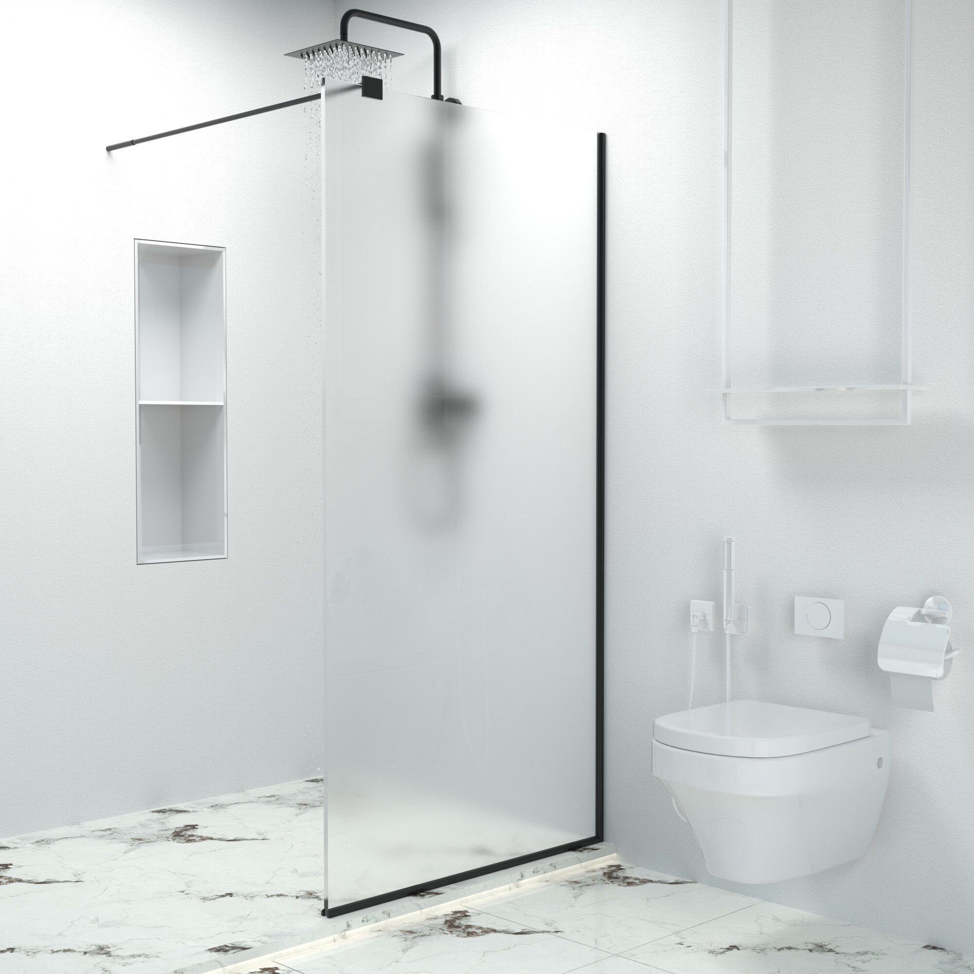 Paravan dus tip walk-in, Sticla Securizata Mata de 8mm, Accesorii ...