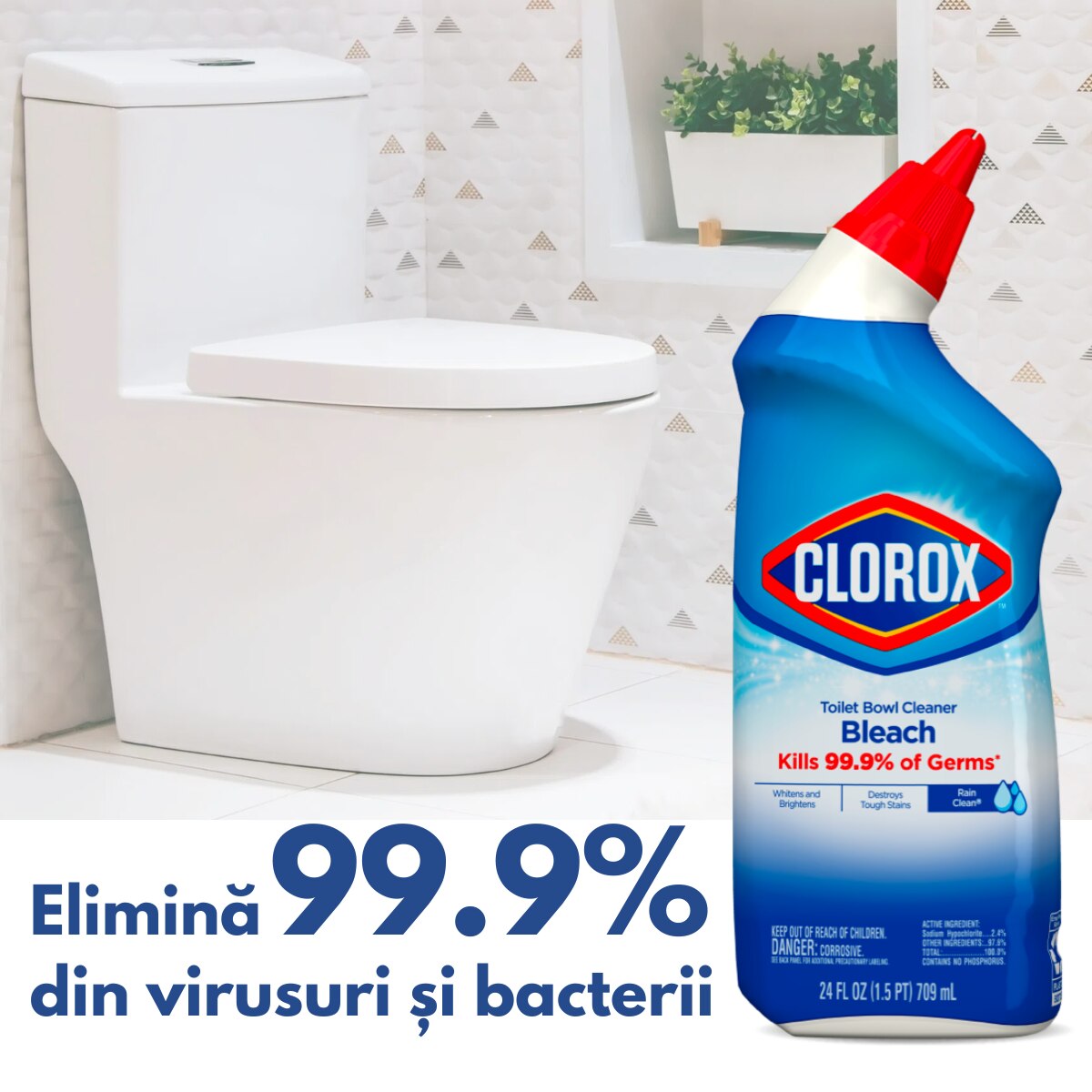 Dezinfectant inalbitor pentru toaleta Clorox, Rain Clean, 709 ml - eMAG.ro