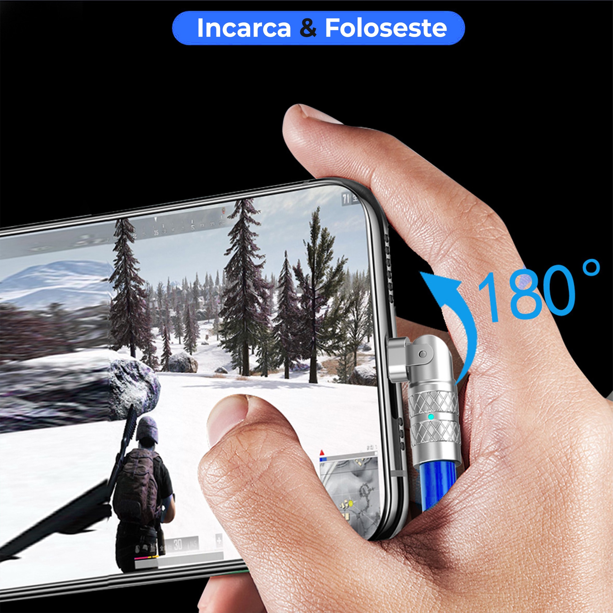 Cablu Date si Incarcare Rapida Timebox, 120W, Rotire 180 grade, QC 3.0 ...