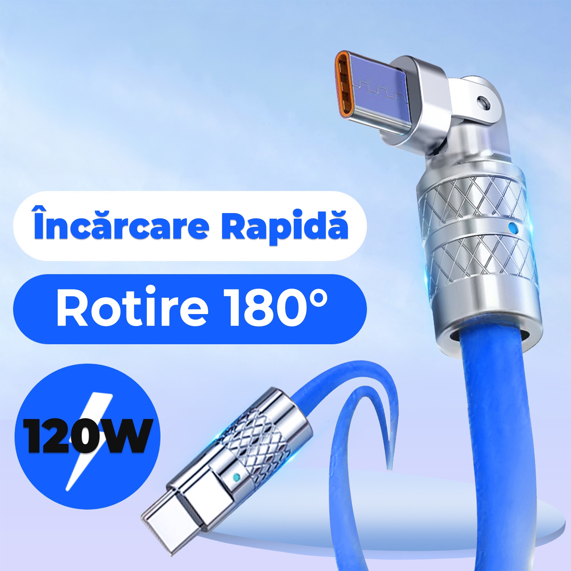 Cablu Date si Incarcare Rapida Timebox, 120W, Rotire 180 grade, QC 3.0 ...