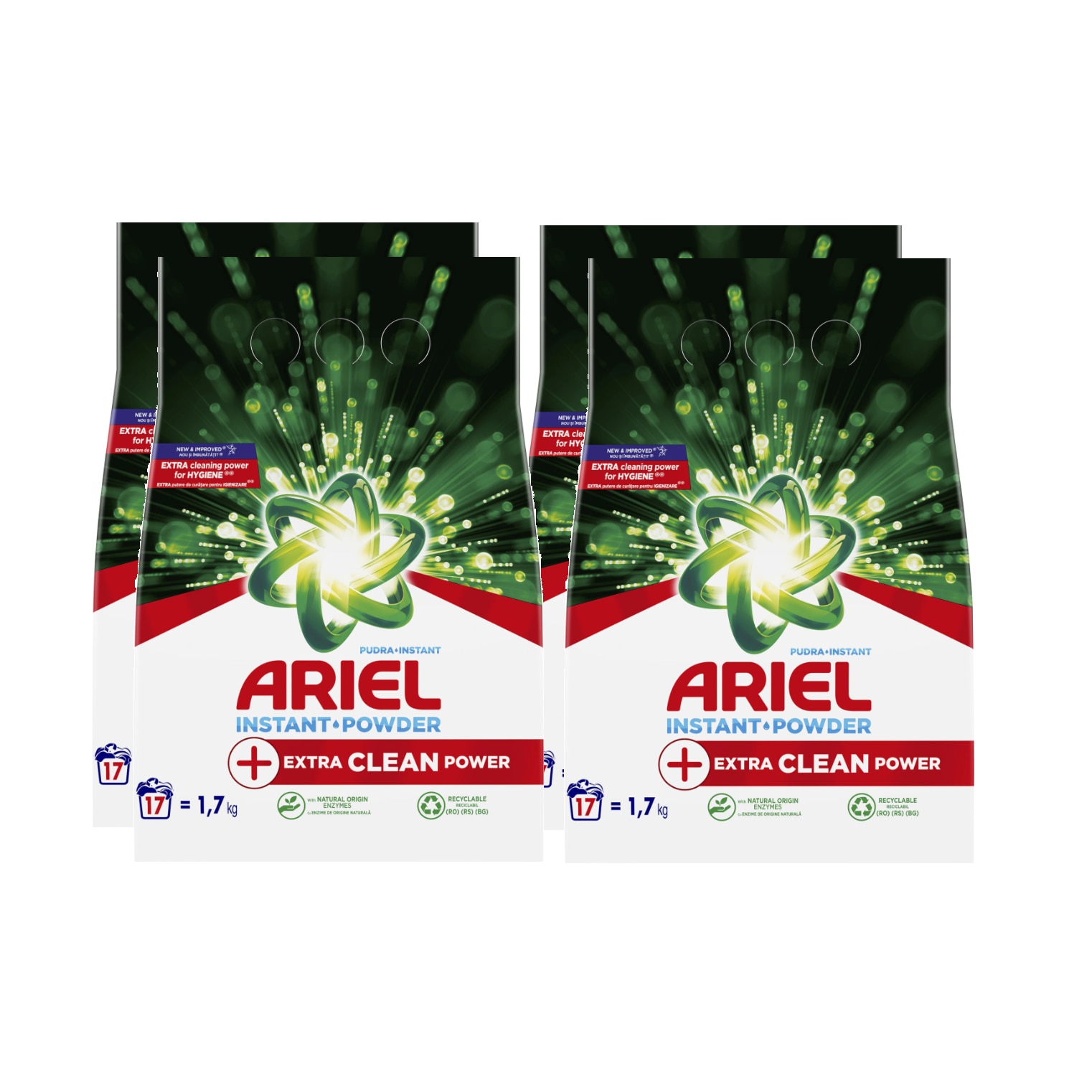 Set 4 x Detergent rufe automat Ariel+ Extra Clean Power, 1.7 kg, 68 spalari - eMAG.ro