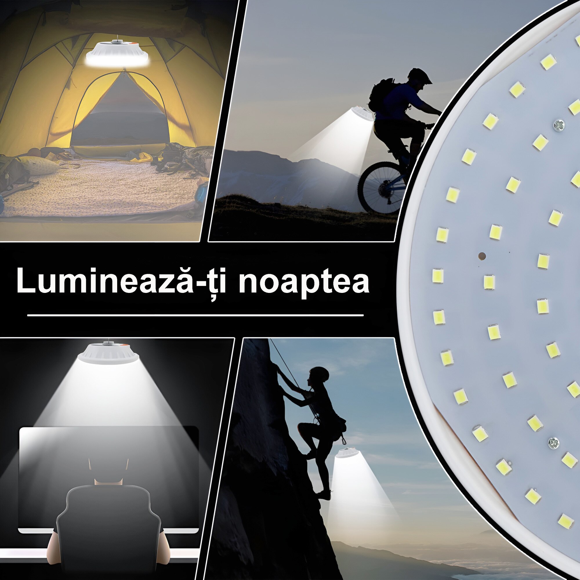 Lampa camping multifunctionala, ZEQAS, rotunda, 120 led-uri, 60 W ...