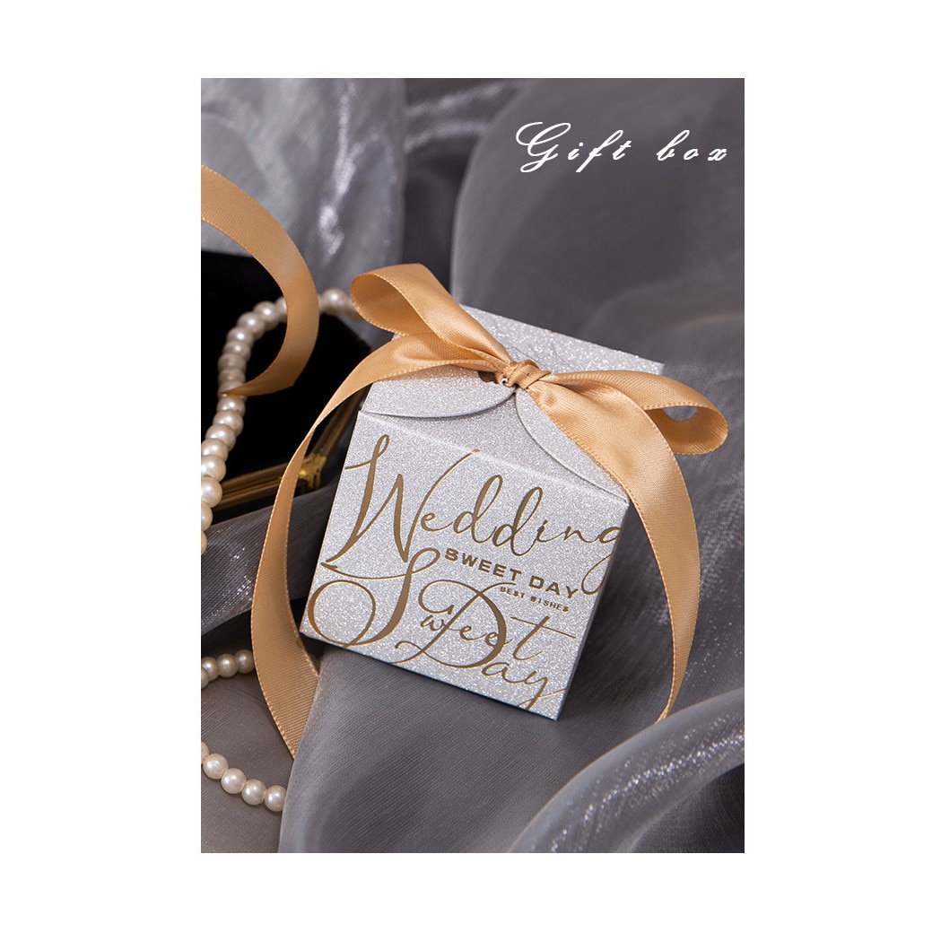 Set 20 Cutii Marturii/Cadou, Milmatt, Argintii, panglica aurie, 6,5 x 6 ...