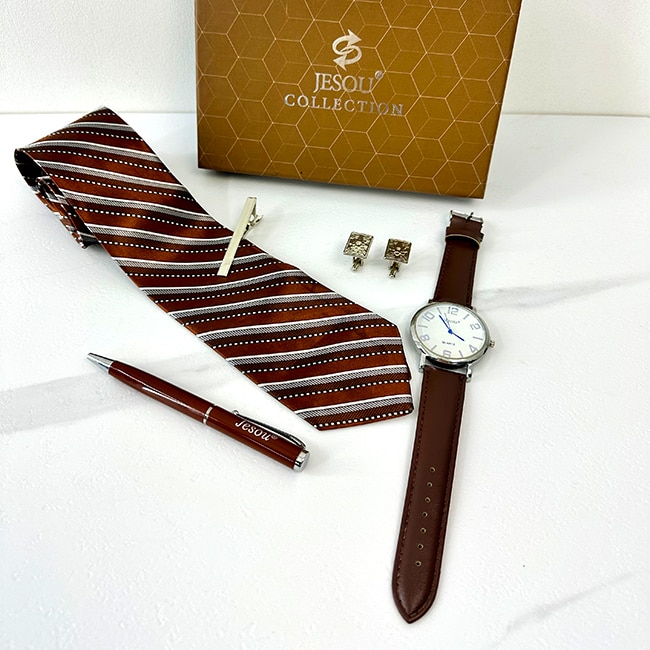 Set pentru barbati JESOU COLLECTION, cutie cu ceas, cravata, pix si set ...