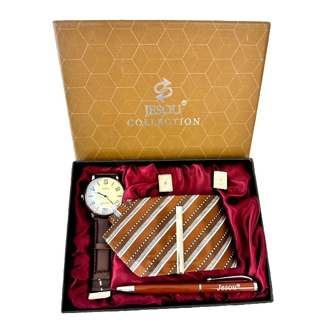 Set pentru barbati JESOU COLLECTION, cutie cu ceas, cravata, pix si set ...