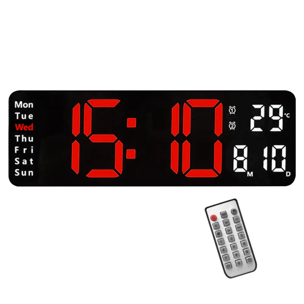 Ceas Digital de Perete, cu Telecomanda, Functie de Termometru, Calendar ...