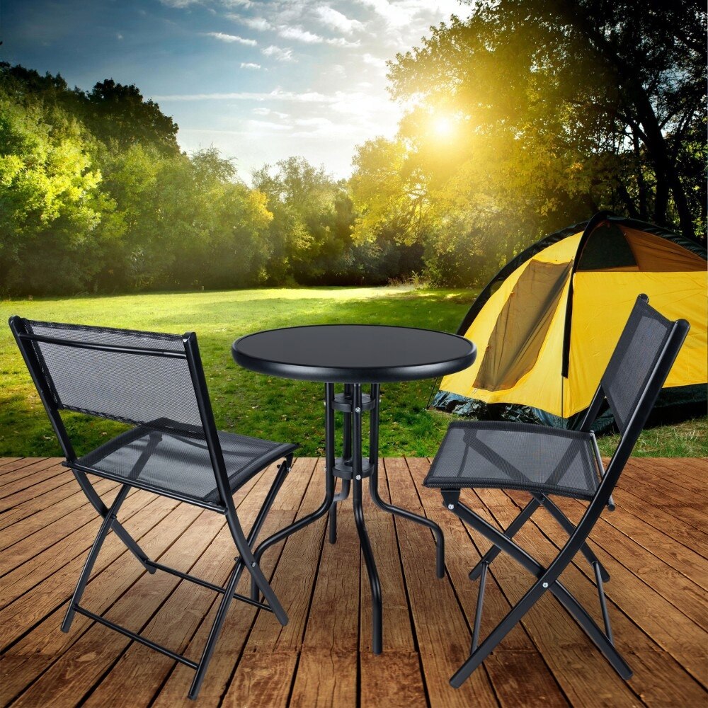 Set mobilier gradina Sersimo Oneiro, 2 scaune pliabile, 1 masa, negru ...