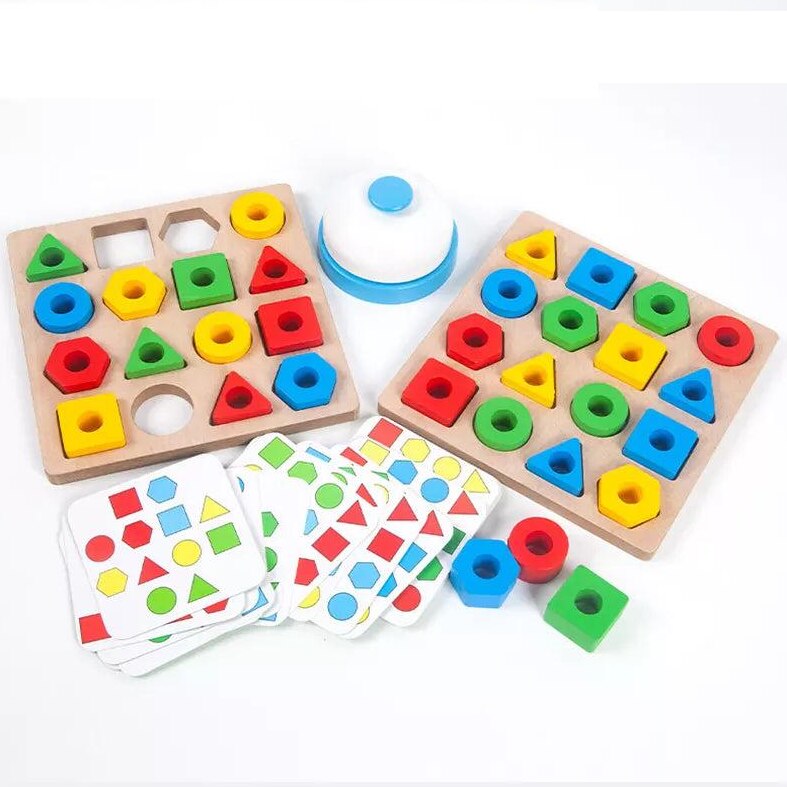 Puzzle Geometric, tip Montessori, 65 Piese, din Lemn, pentru Copii ...