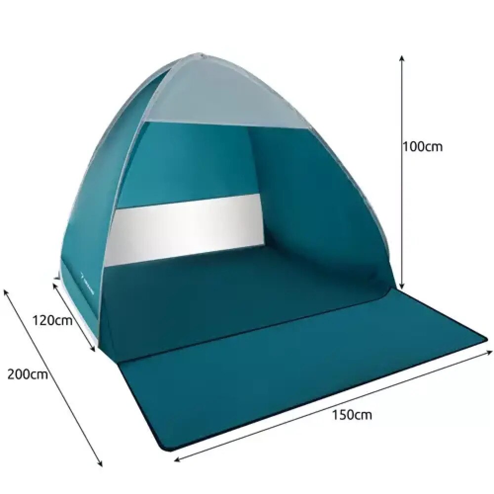 Cort plaja, cu protectie UV, husa, albastru si alb, 150x120x100 cm ...