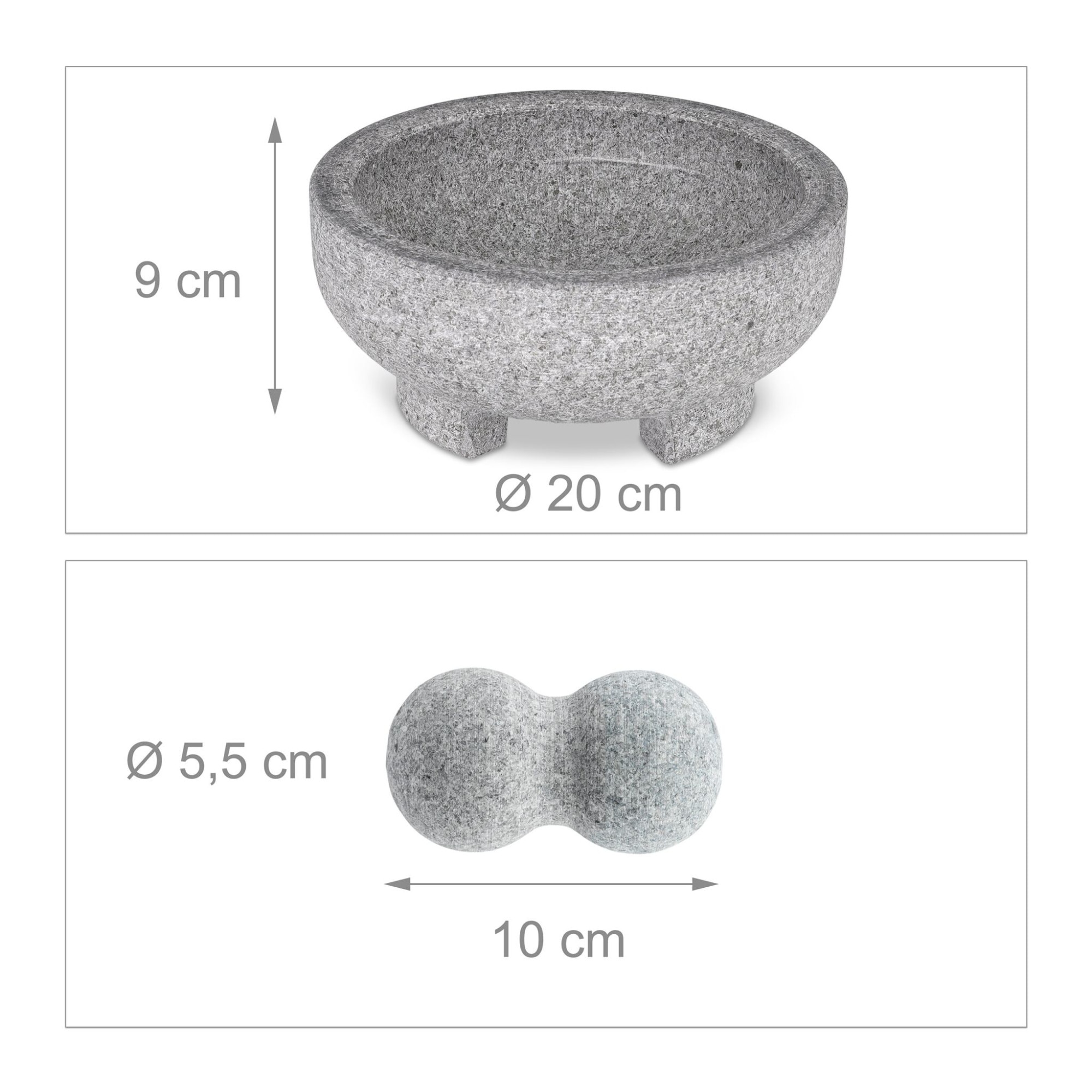Mojar cu pistil, granit, gri, 9 x 20 cm - eMAG.ro