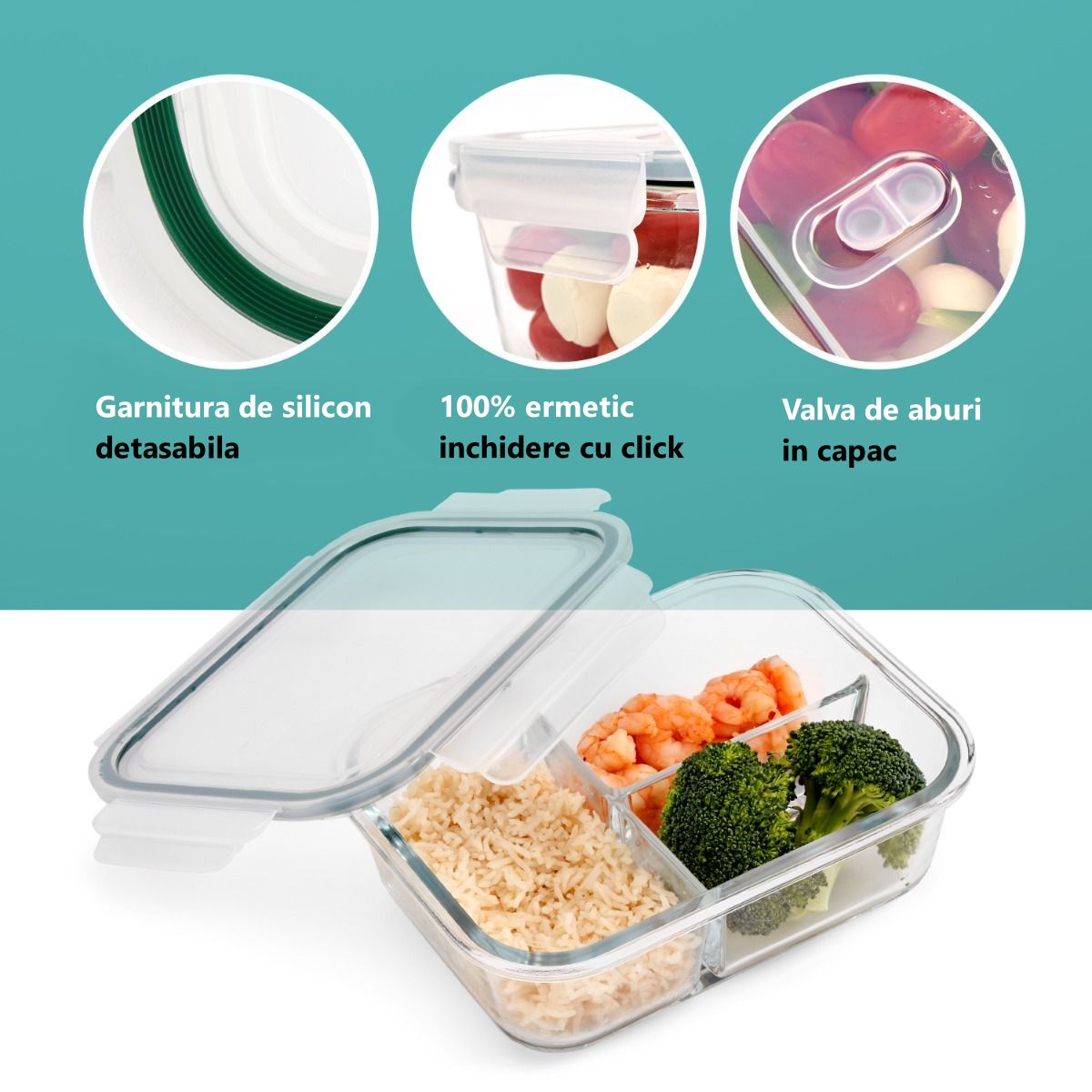 Set caserole compartimentate Classbach, C-FHDM4021G, din sticla, 3 ...