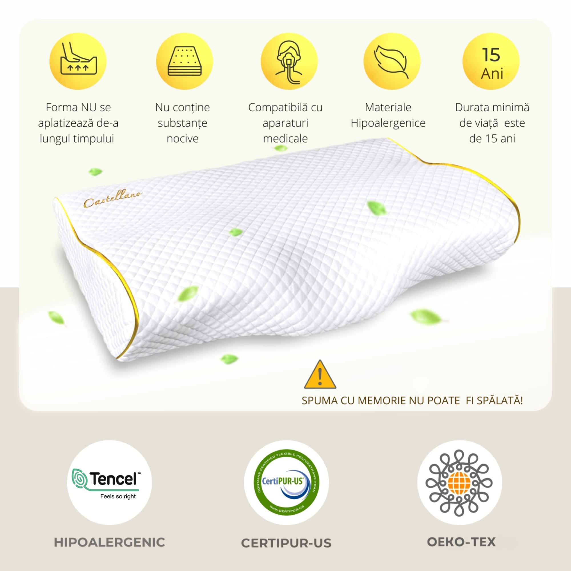 Perna Ortopedica Ultra Premium, Castellano, Din Spuma Cu Memorie Si ...