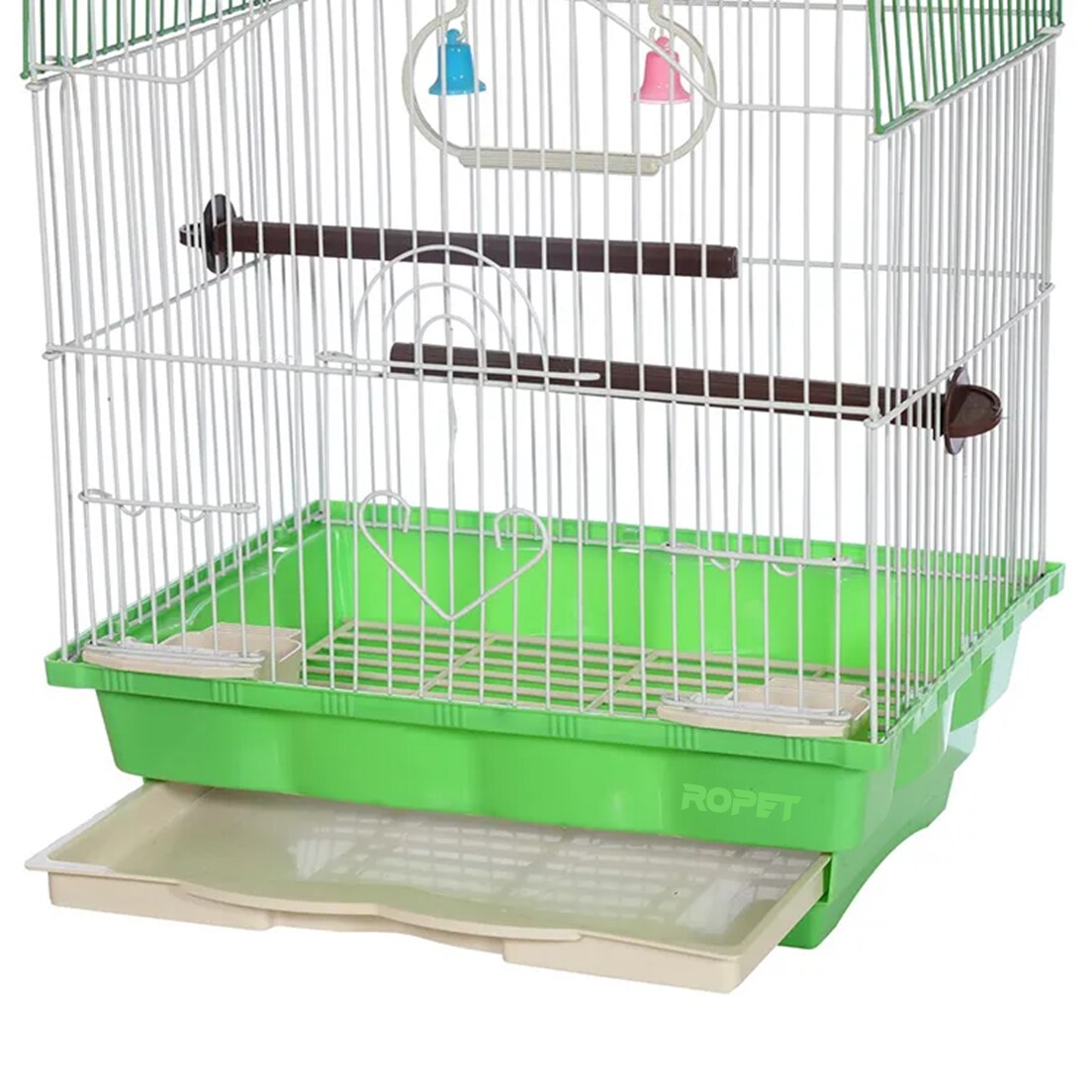 Colivie Patrata 39 x 30 x 23 cm, pentru pasari exotice, Tava Verde ...