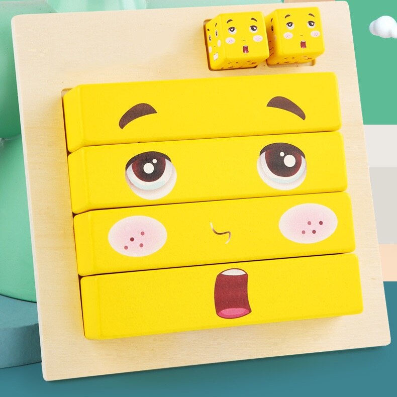 Дървен пъзел Emotions, Face Changing Building Blocks, +3 години - eMAG.bg
