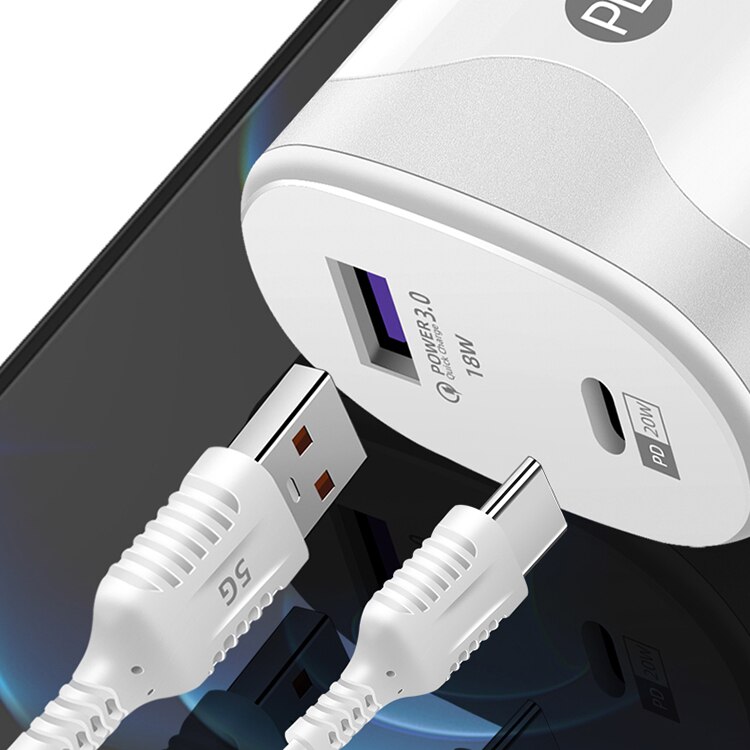 Incarcator retea Fast Charge 38W PD50, USB QC 3.0, Type-C PD 5V 3A, 9V ...