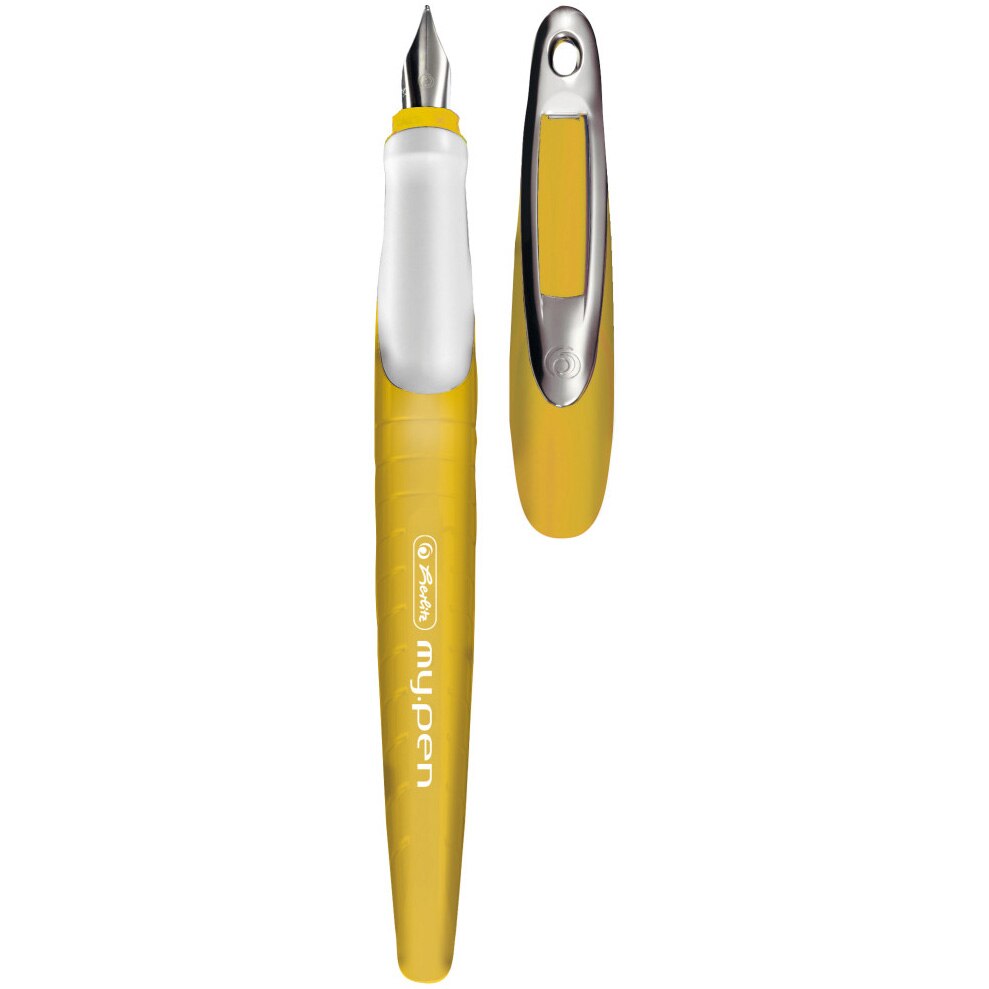 Stilou Herlitz my.pen, penita M, culoare galben mustar/ alb - blister ...