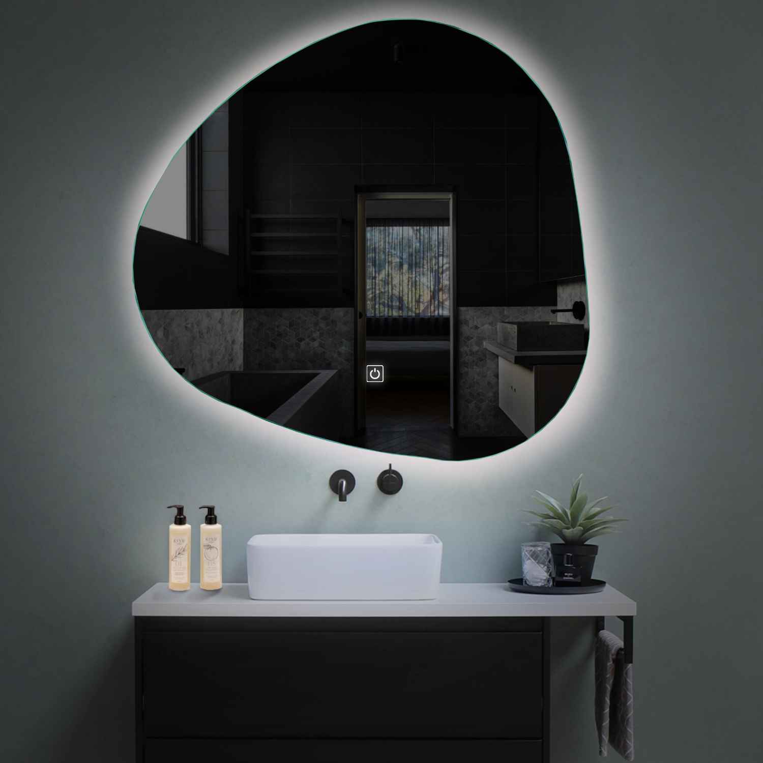 Oglinda LED Asimetrica 130 cm lungime, cu buton touch pentru baie sau ...