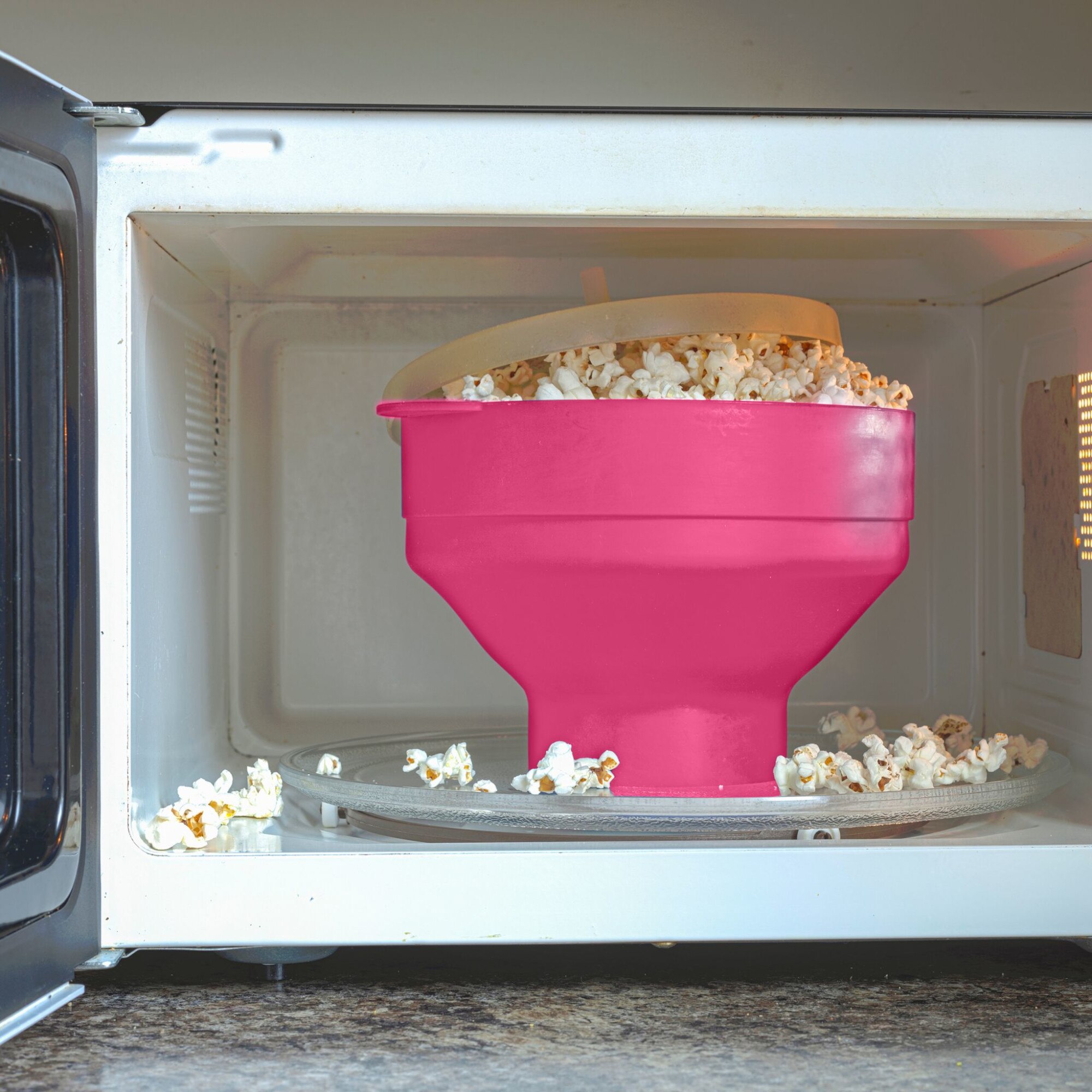 Recipient pliabil din silicon pentru popcorn la microunde, capac si ...