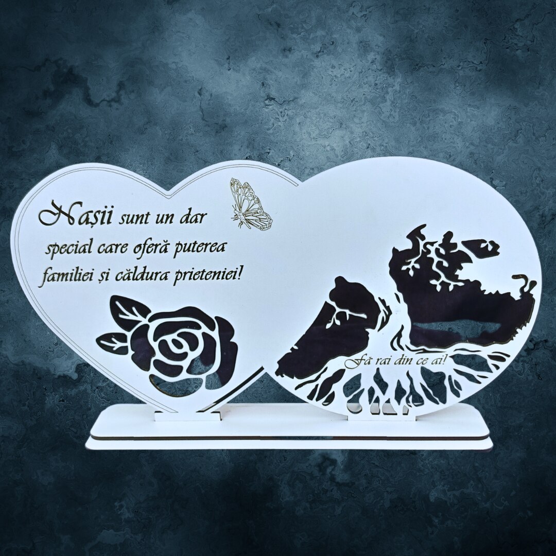 Decoratiune blank inima copacul vietii, personalizata cu mesaj standard ...
