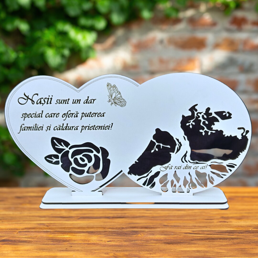Decoratiune blank inima copacul vietii, personalizata cu mesaj standard ...