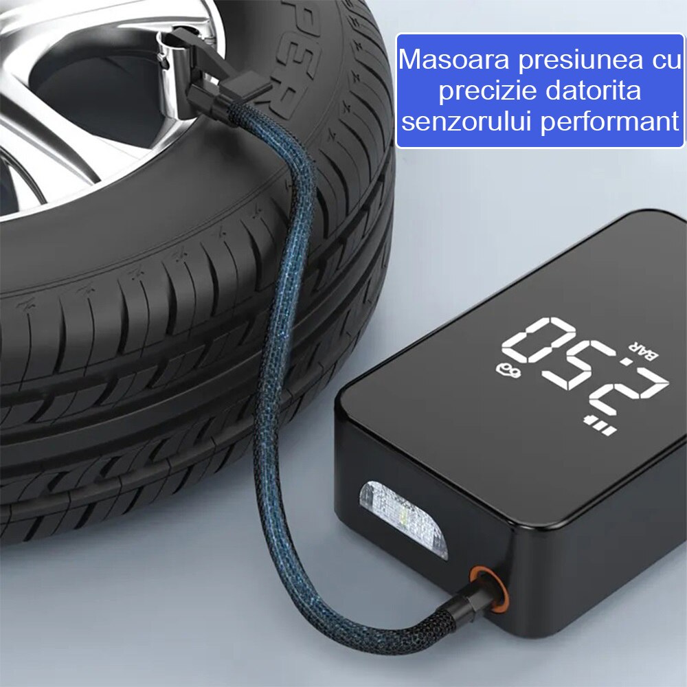 Compresor Auto Portabil Cu Functie De Power Bank 6000mah Incarcator