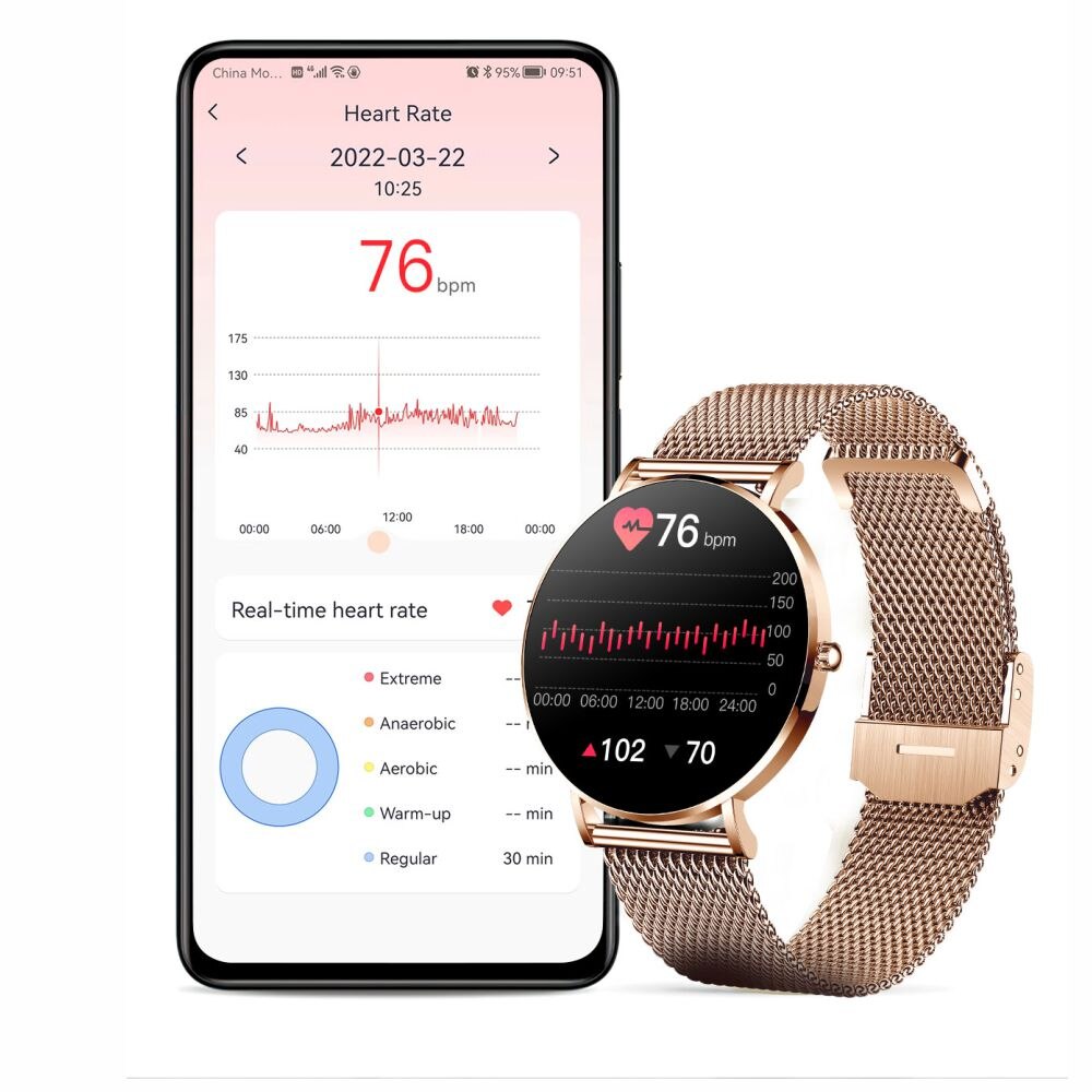 Smartwatch dama, Manta, Metal, Android/IOS, 1.32 inch, Auriu - eMAG.ro