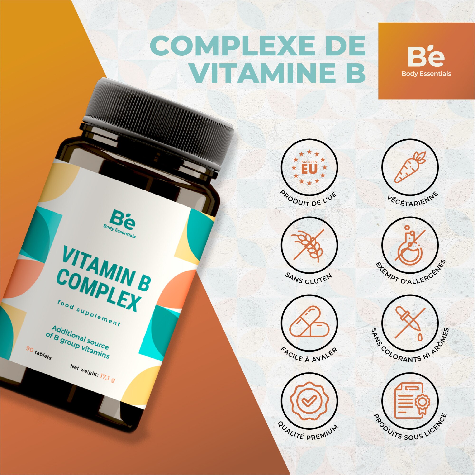 Supliment alimentar complex vitamina B, Body Essentials, 90 Comprimate ...
