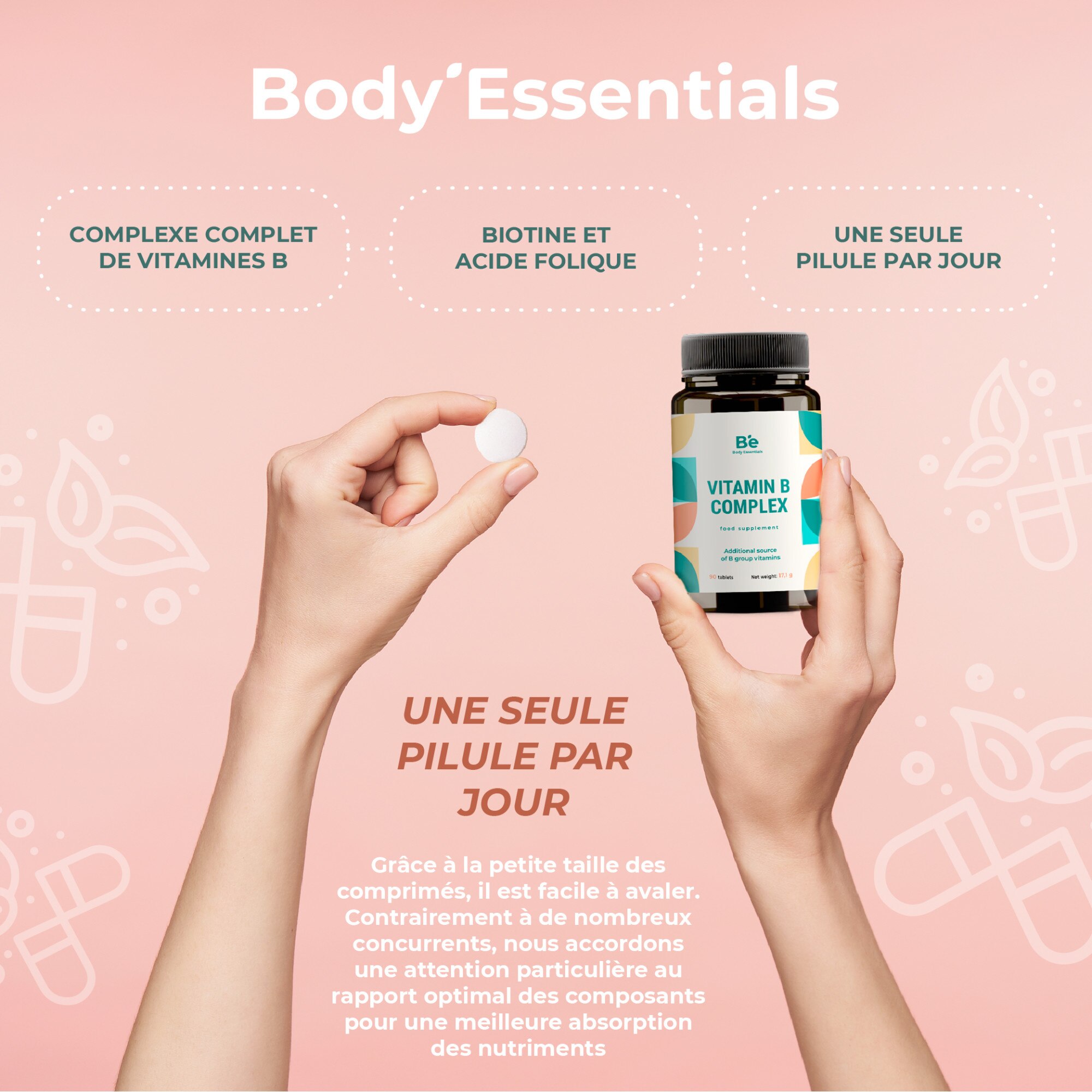 Supliment alimentar complex vitamina B, Body Essentials, 90 Comprimate ...