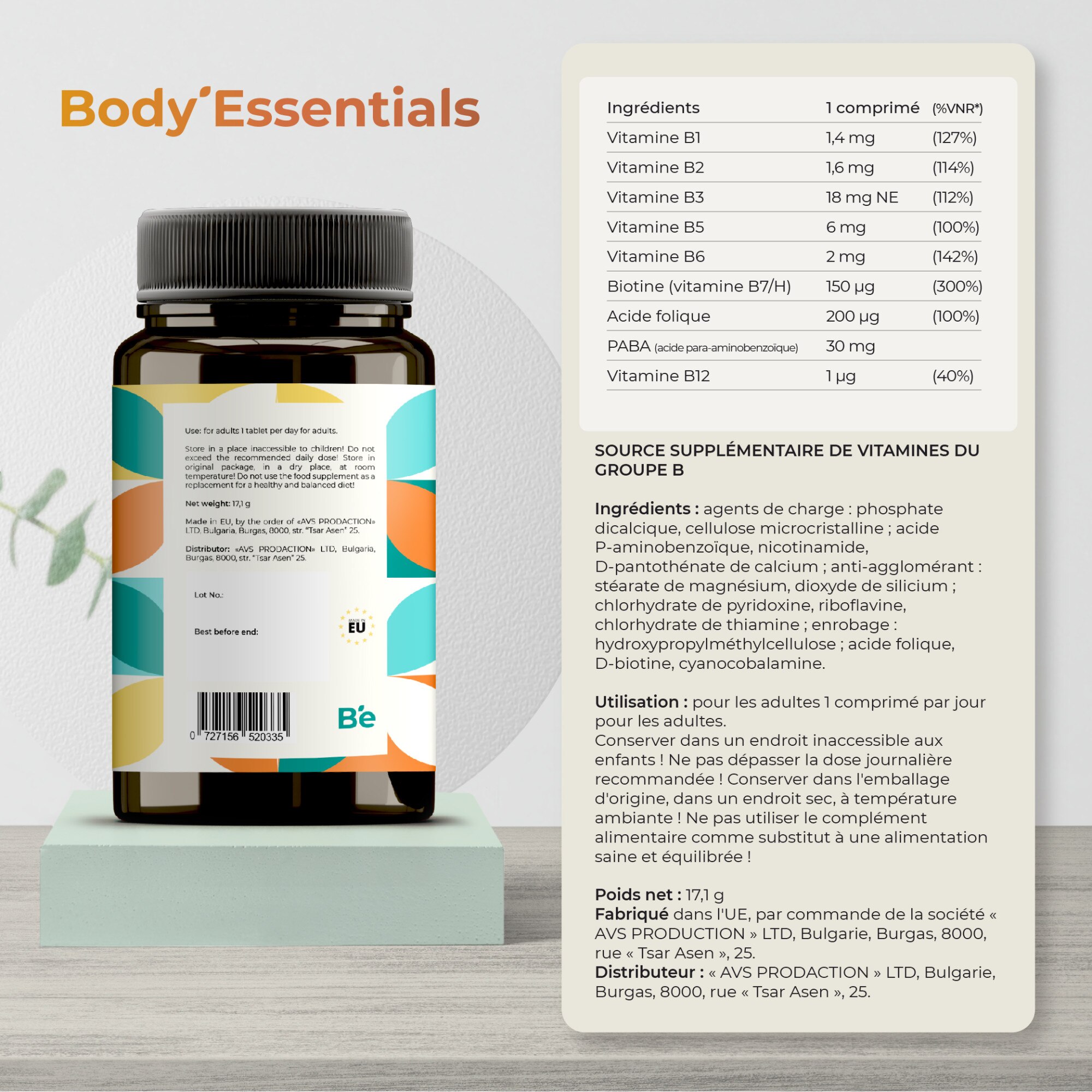Supliment alimentar complex vitamina B, Body Essentials, 90 Comprimate ...