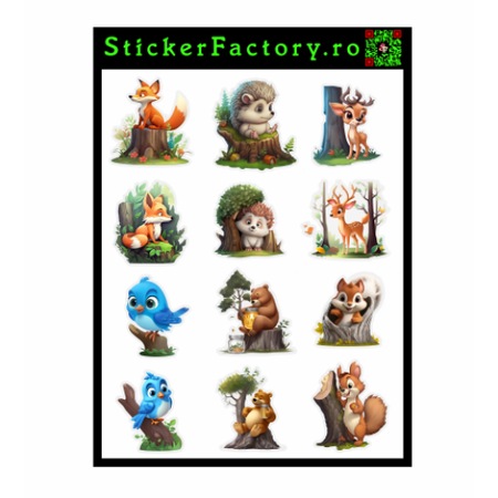 Set Stickere "Animale din padure" #1, Vinyl Waterproof, Coala A2, 11 ...