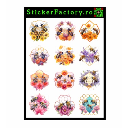 Set Stickere "Flori si Albinute", Vinyl Waterproof, Coala A5, 4 - 5 cm ...