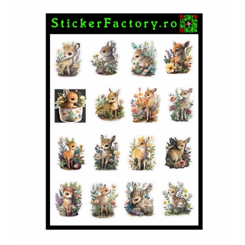 Set Stickere "Pui Caprioara", Vinyl Waterproof, Coala A1, 16 - 17 cm ...