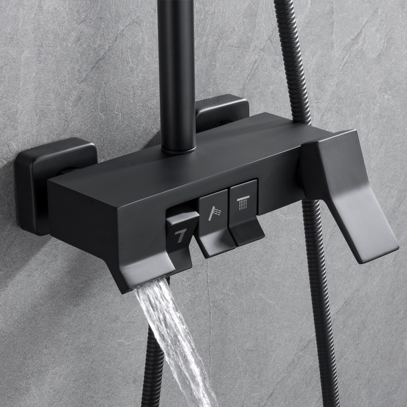 Set de dus cu suport culisant, dus fix si para dus mobila, negru mat ...