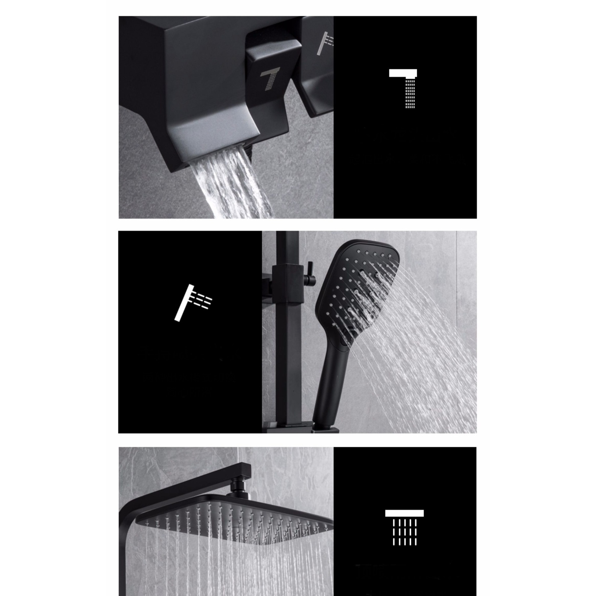 Set de dus cu suport culisant, dus fix si para dus mobila, negru mat ...