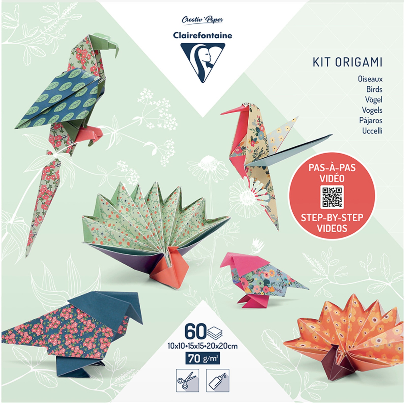 Set creativ Origami Clairefontaine Pasari, 3 dimensiuni ( 10x10 cm ...