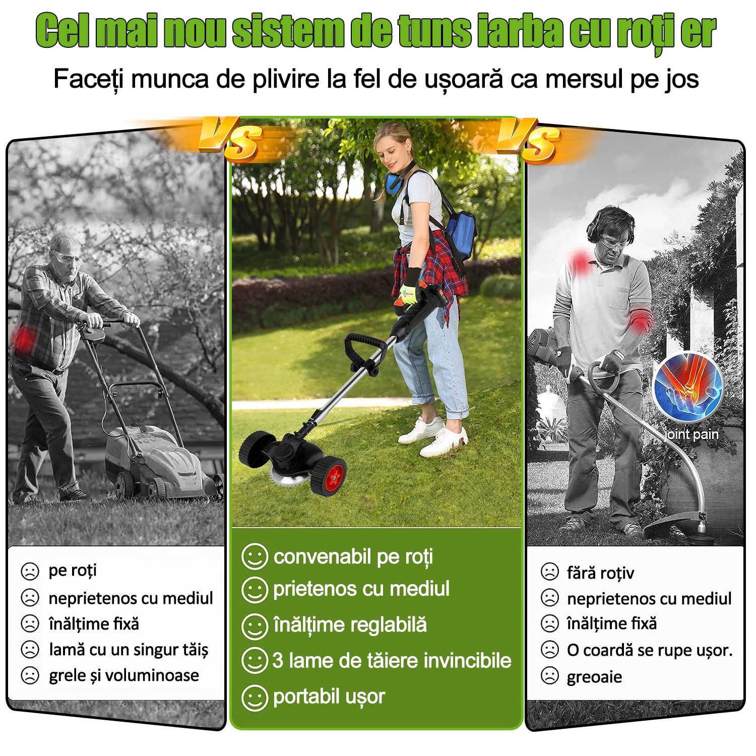 Masina de tuns gazon/iarba electrica, SDLOGAL, Fara fir, Cu roti de ...