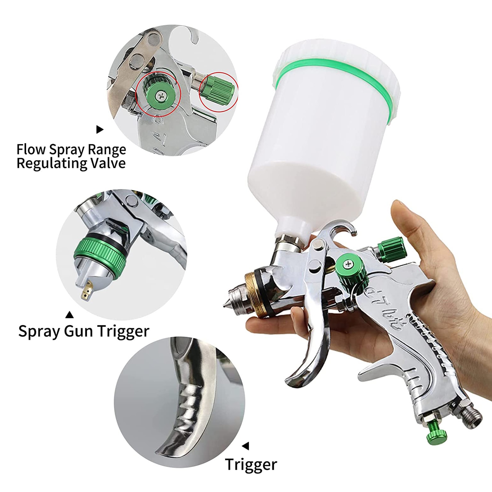 Set pistol de vopsit universal HVLP, Zggzerg, cu 3x duza 1.4 1.7 2.0 mm ...