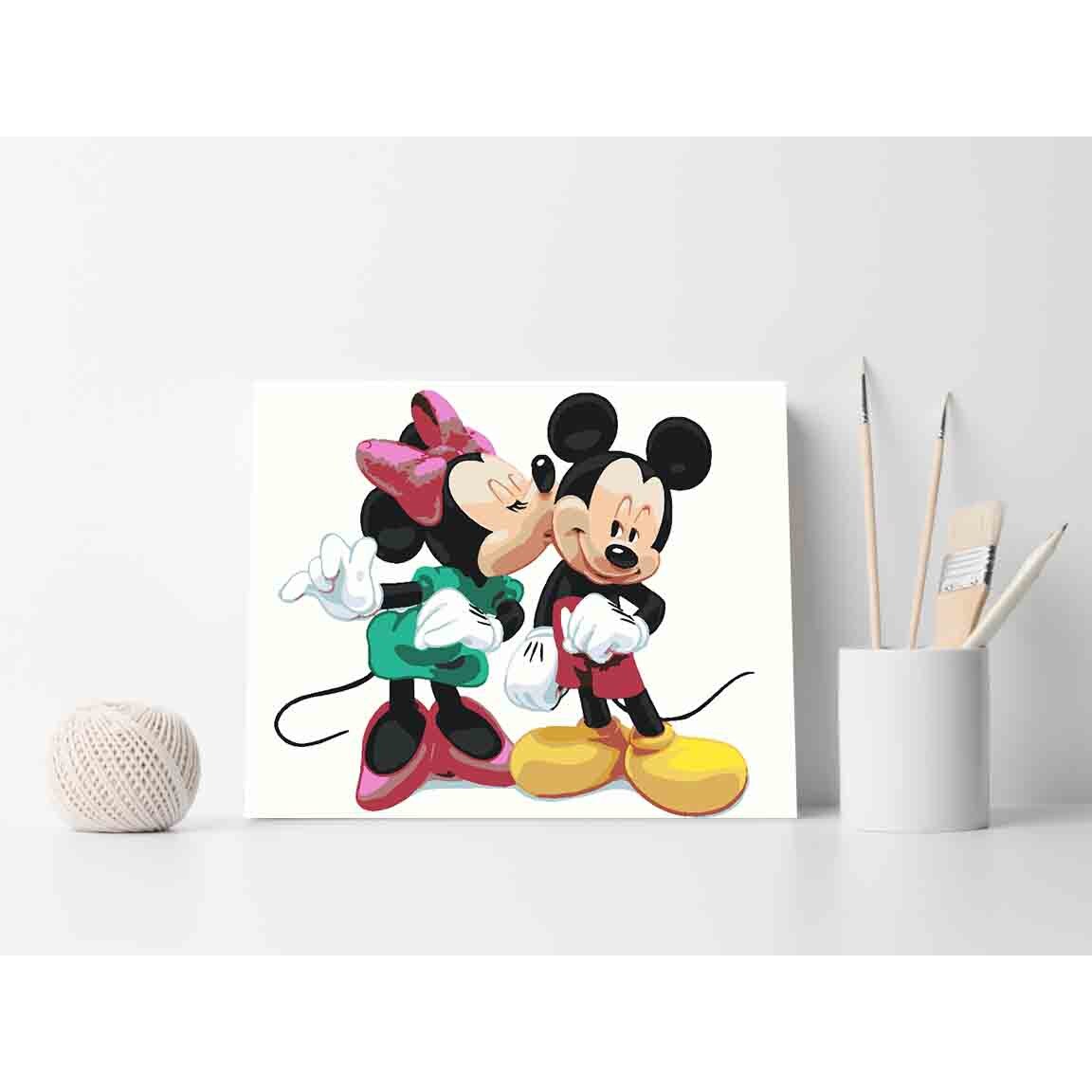 Set pictura pe numere Mickey si Minnie Mouse 3549, panza bumbac pe rama ...