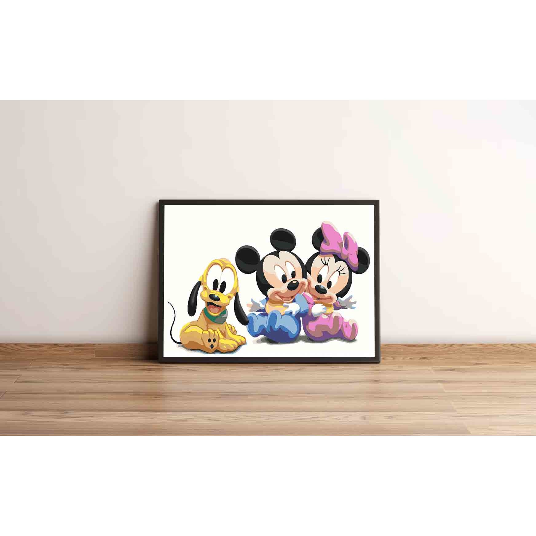 Set pictura pe numere Pluto cu Mickey si Minnie Mouse 3552, panza ...