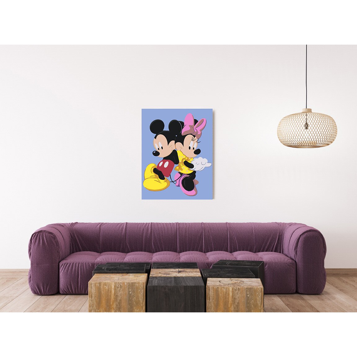 Set pictura pe numere Mickey si Minnie Mouse 3553, panza bumbac pe rama ...